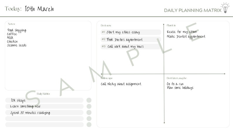 Daily Planning Matrix - Etsy