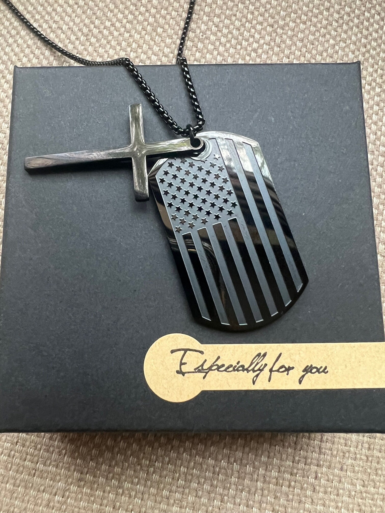 American Flag Cross Dog Tag Necklace for Men - Etsy
