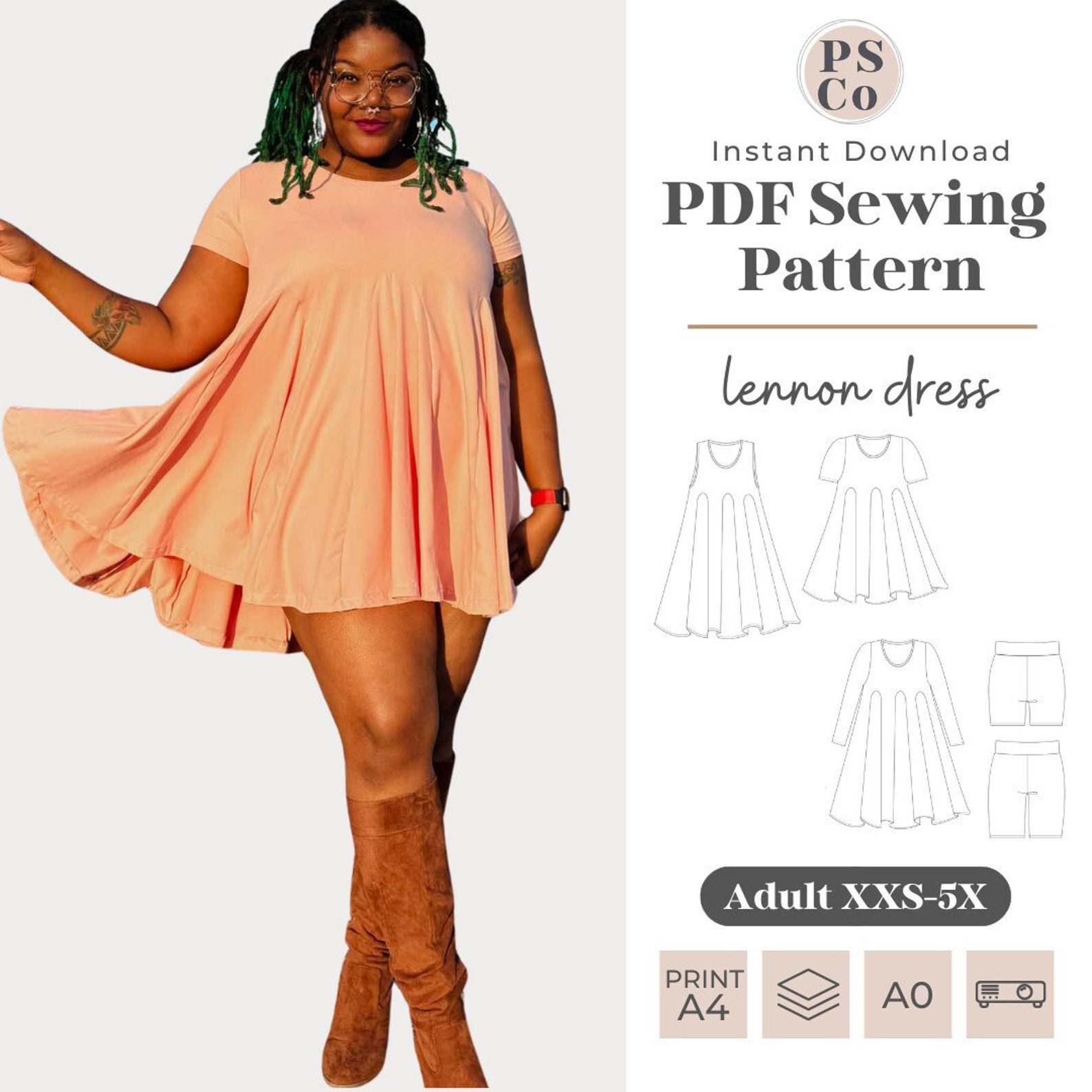 Adult Twirl Dress Sewing Pattern | Godet Panel, Plus Size (PDF Pattern ...