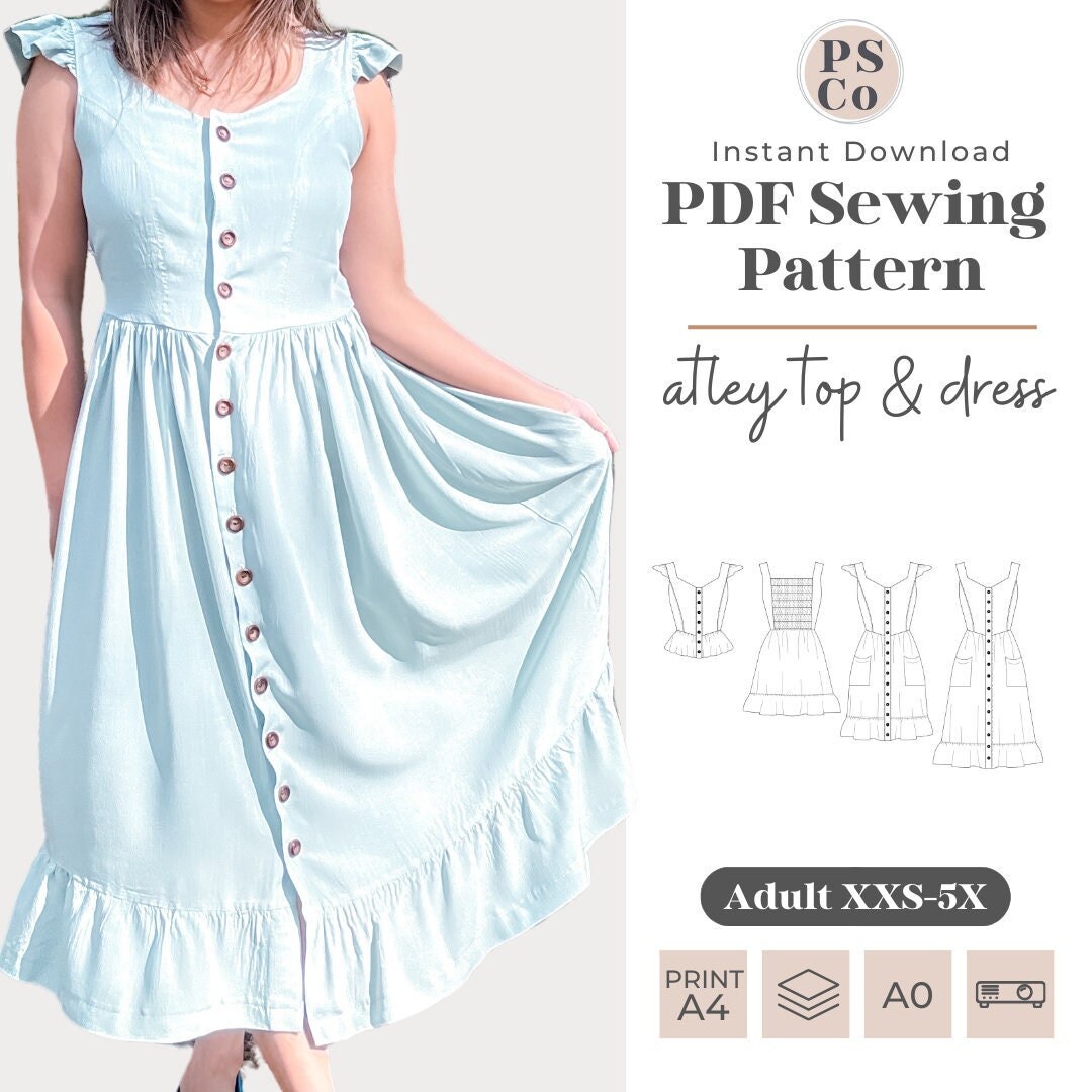 Adult Atley Woven Top & Dress Sewing Pattern | Button Front (PDF ...