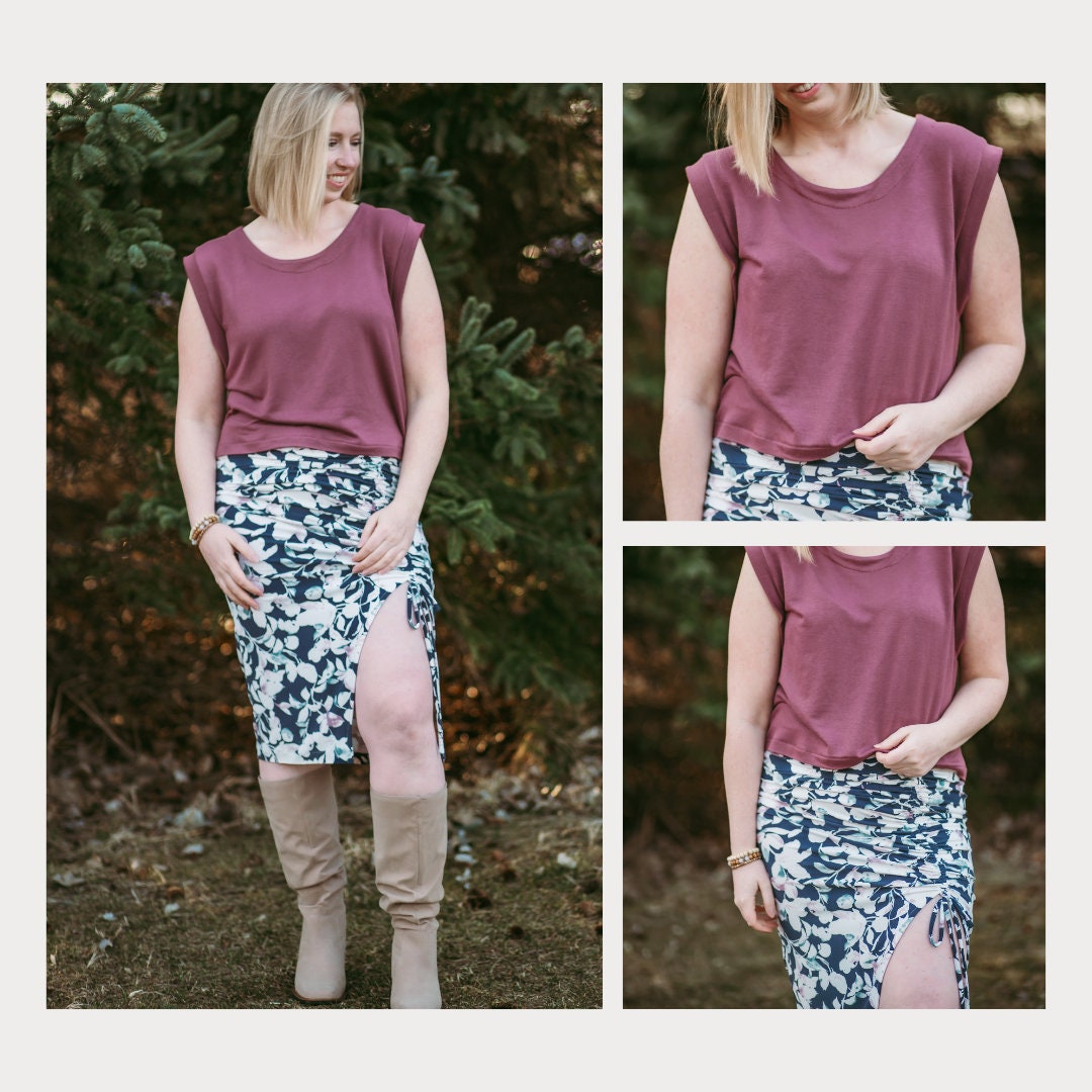 Adult Delsie Dress & Separates Sewing Pattern | Boxy Top, Ruched Skirt ...