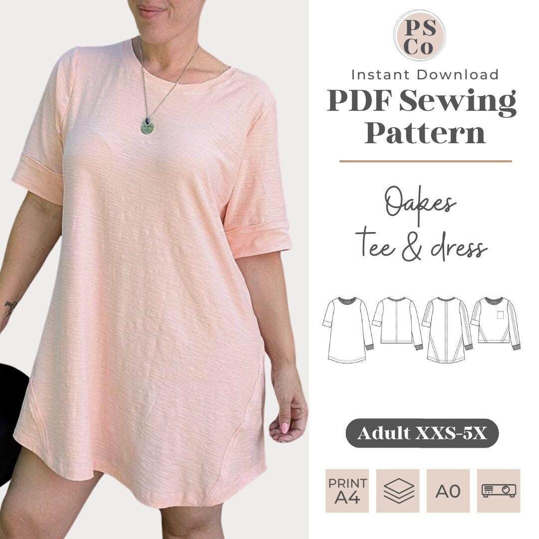Adult Oakes Tee & Dress | PDF Sewing Pattern | T-shirt Dress | Top | Mini Dress | Adult Sewing ...