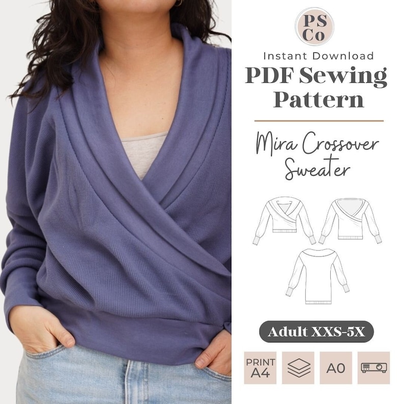 Adult Mira Crossover Sweater PDF Sewing Pattern Crop Top Crossover ...
