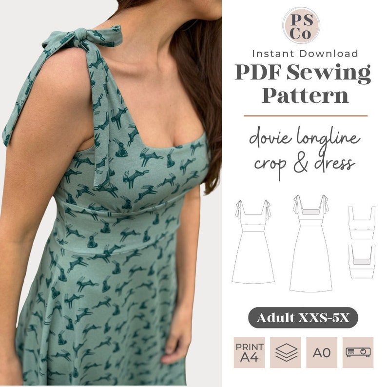 Adult Dovie Longline Crop & Dress PDF Sewing Pattern Crop Top A-line ...