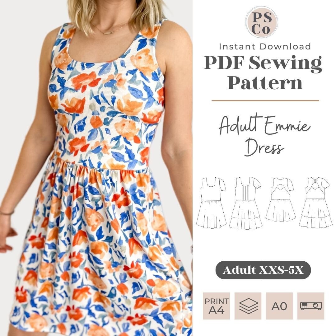Adult Emmie Dress | PDF Sewing Pattern | Tiered Dress | Pintuck Bodice ...