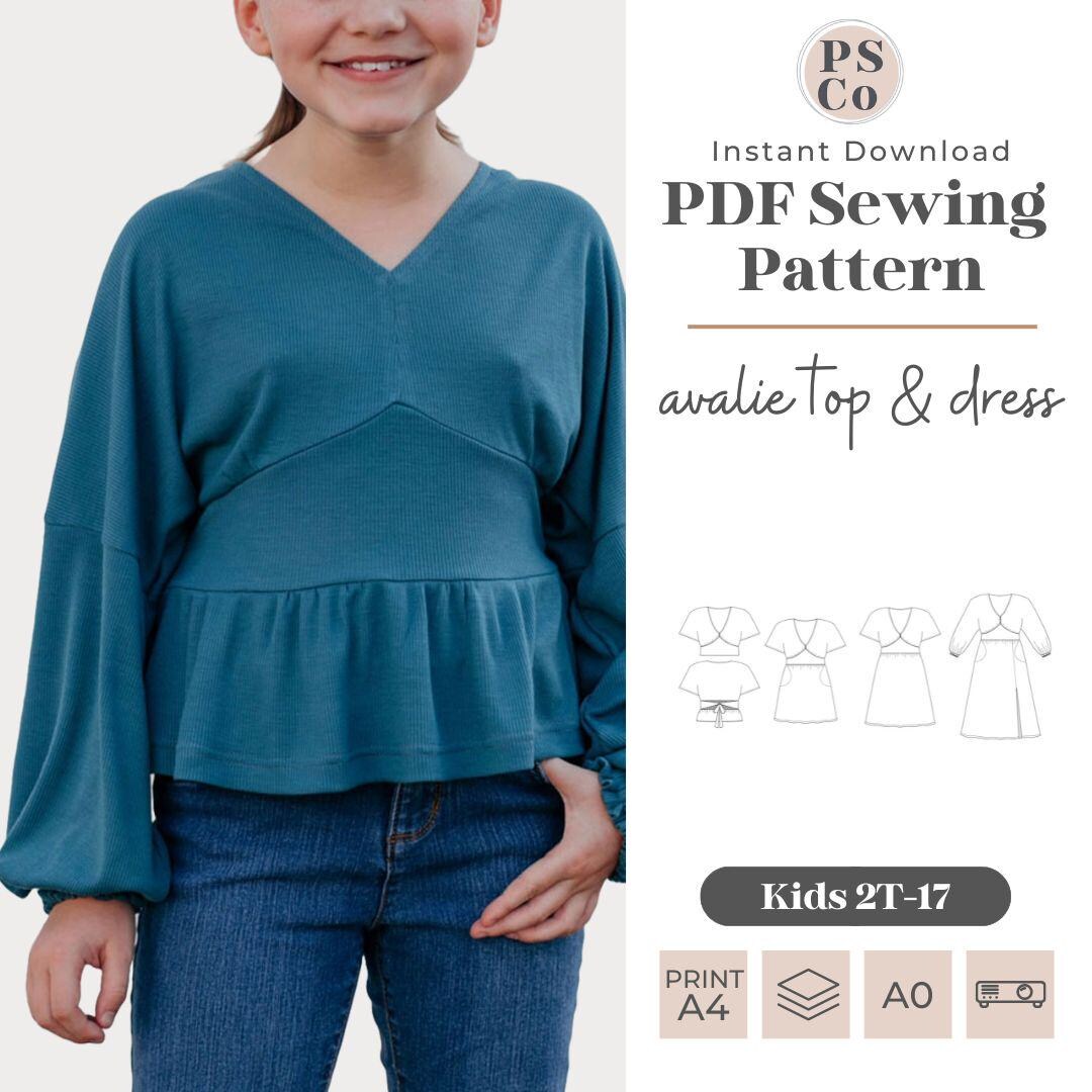 Kids Avalie Top & Dress | PDF Sewing Pattern | Woven Sewing Pattern ...