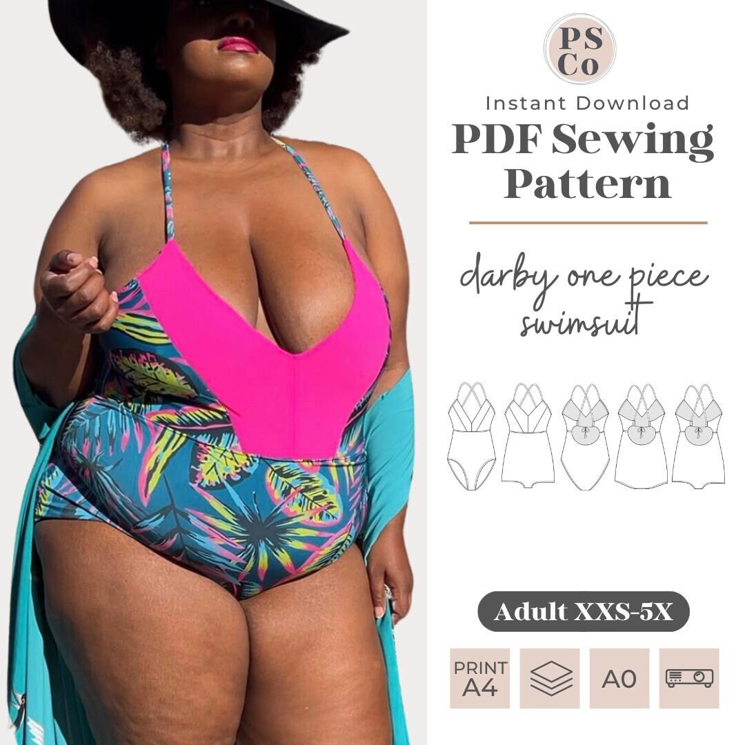 Adult Darby One Piece Swimsuit | PDF Sewing Pattern | Swimsuit | Vintage | Open Back | Adult ...