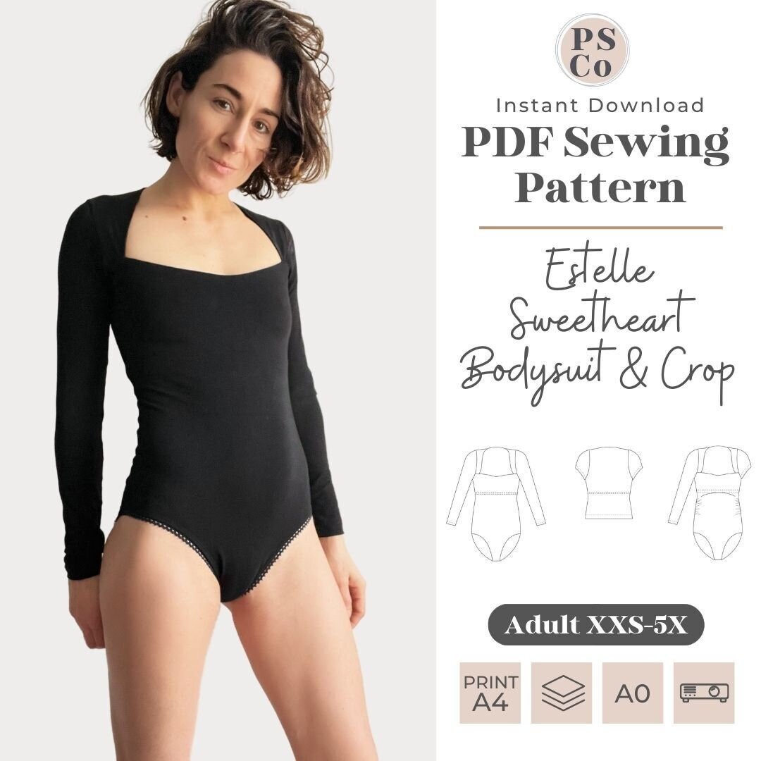 Adult Estelle Sweetheart Bodysuit & Crop | PDF Sewing Pattern | Bodysuit | Crop Top | Adult ...