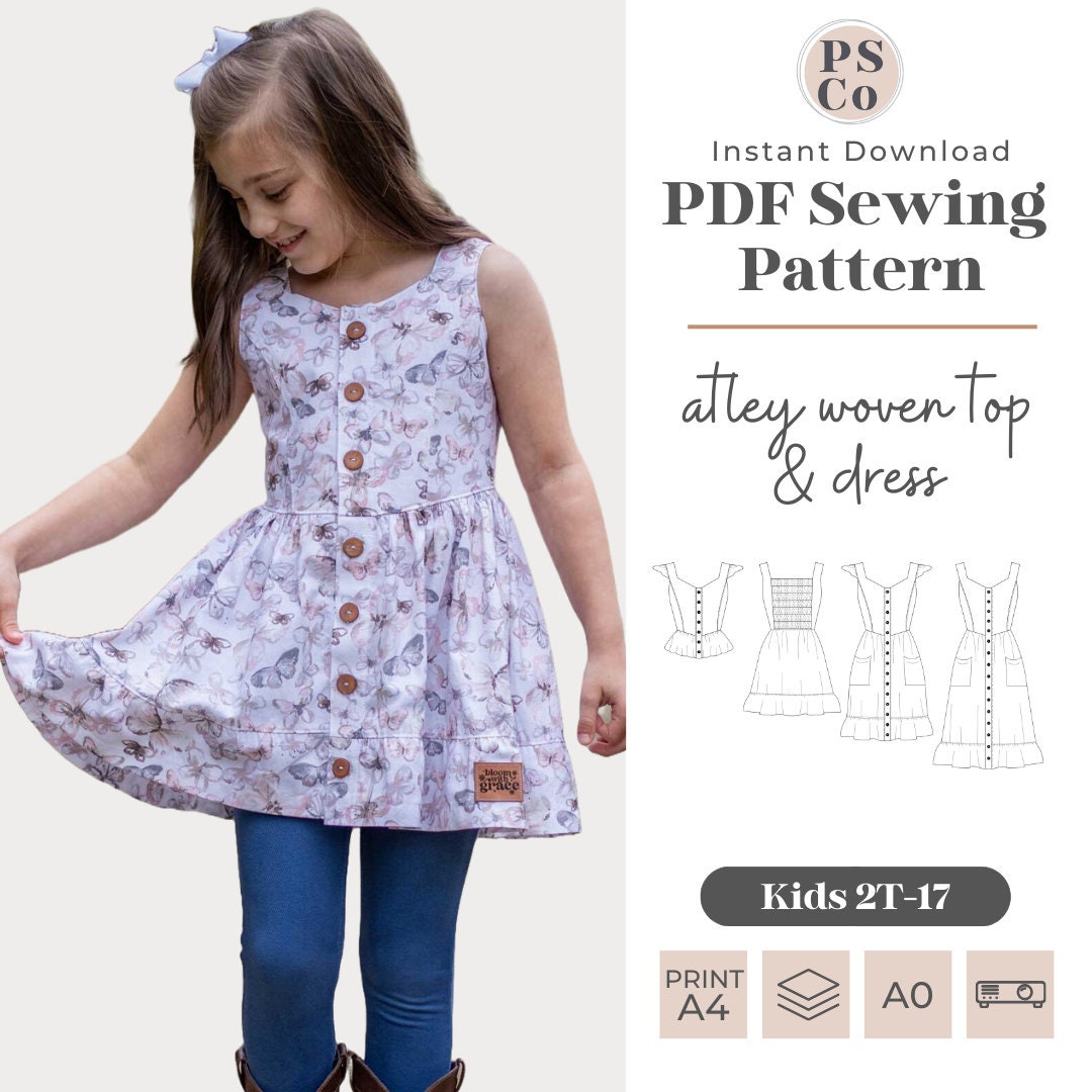 Kids Atley Woven Top & Dress | PDF Sewing Pattern | Woven Sewing ...