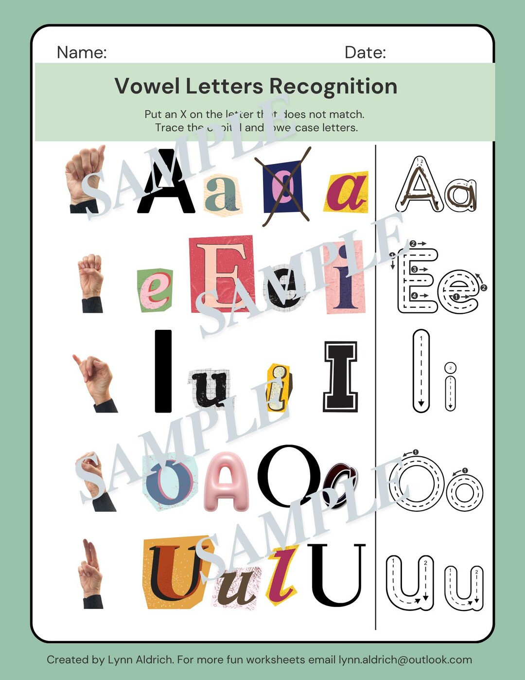Vowel Recognition Worksheet ASL English - Etsy