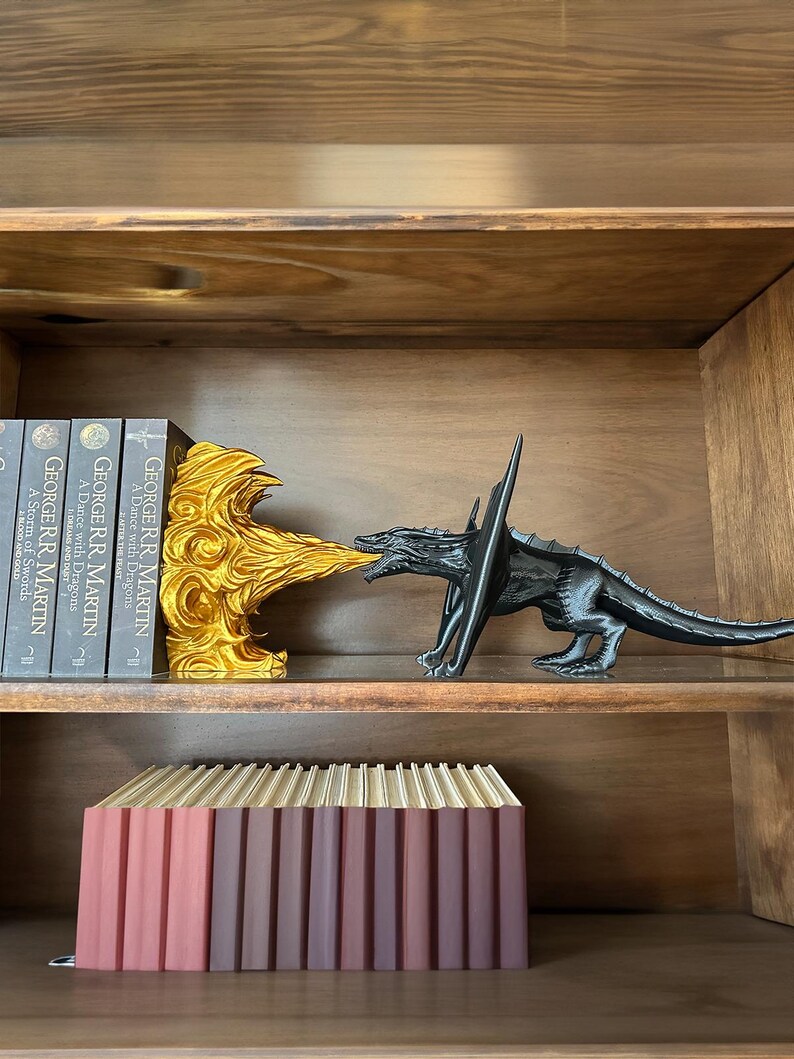 Dragon Bookends With Fire-breath Design – 3D Printed Fantasy Book ...