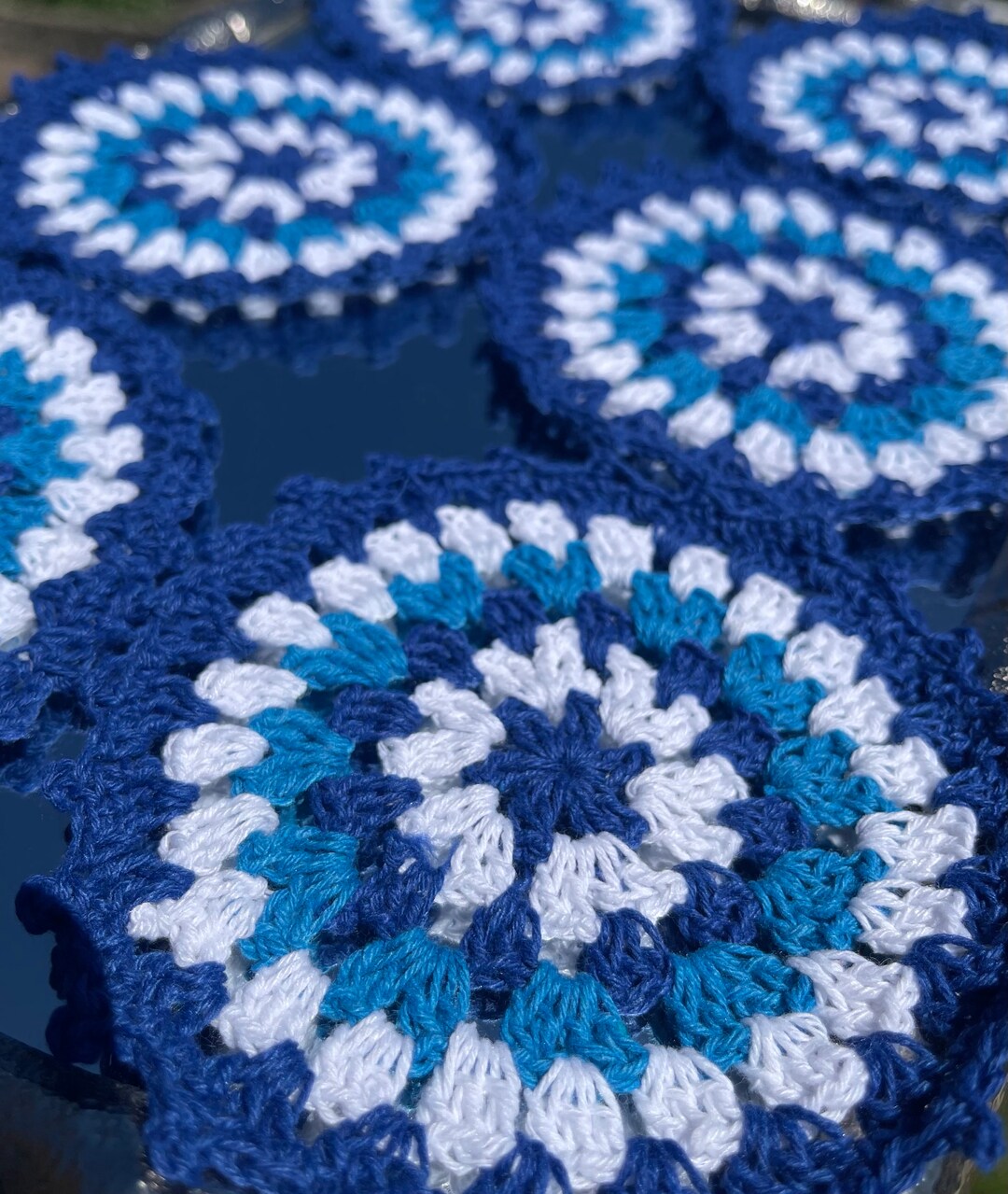 6 Blue Crochet Coasters,cup Coasters,knitted Coasters,handmade Gift ...
