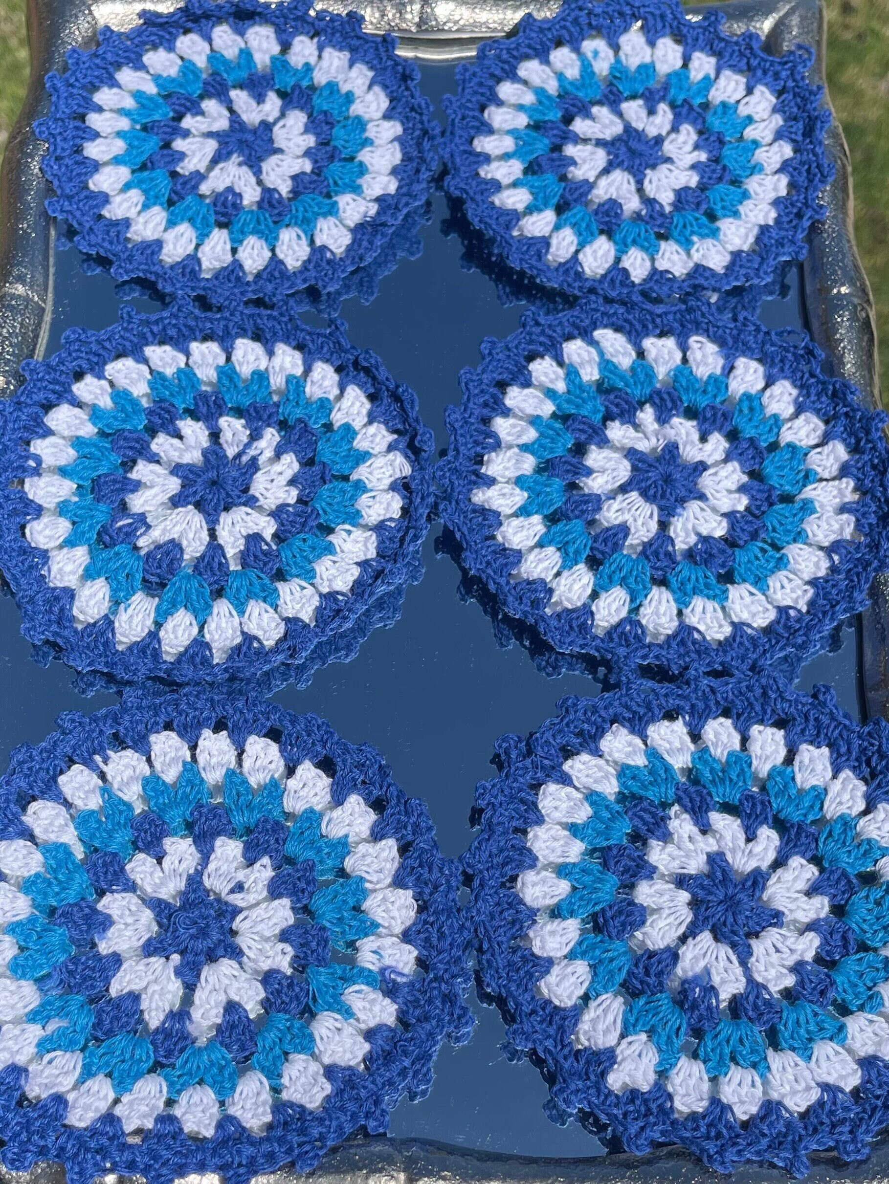 6 Blue Crochet Coasters,cup Coasters,knitted Coasters,handmade Gift ...