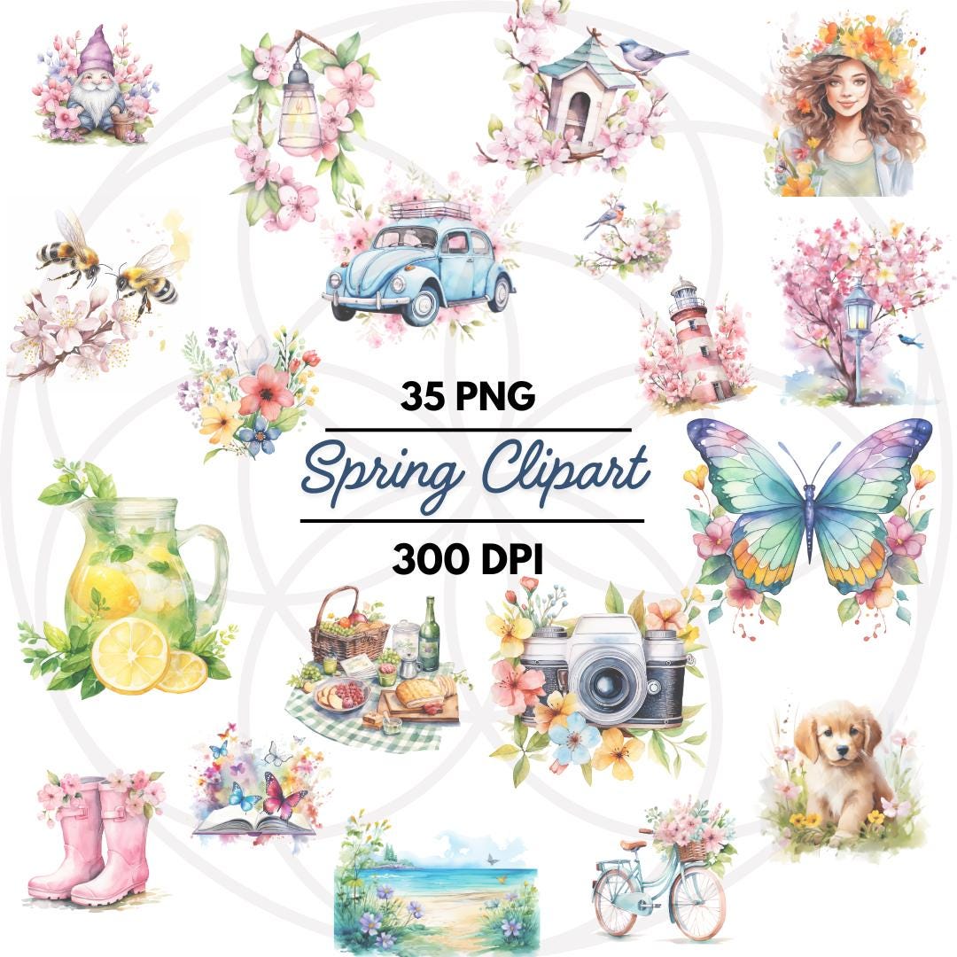 35 Spring Clipart L Spring Themed Clipart L PNG Digital Download L ...