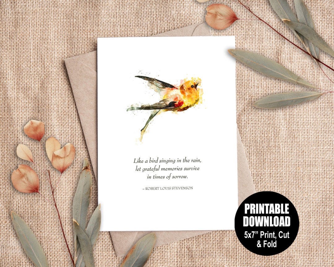 Yellow Bird Printable Sympathy Card - Etsy