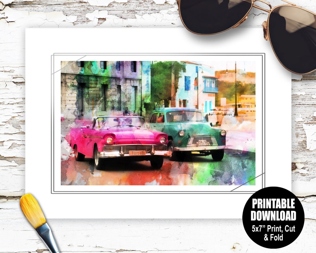 Cuban Cars 8 Printable Card - Etsy