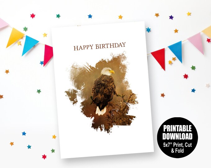 Bald Eagle Birthday Card Cute Personalised Custom Painting Animals ...