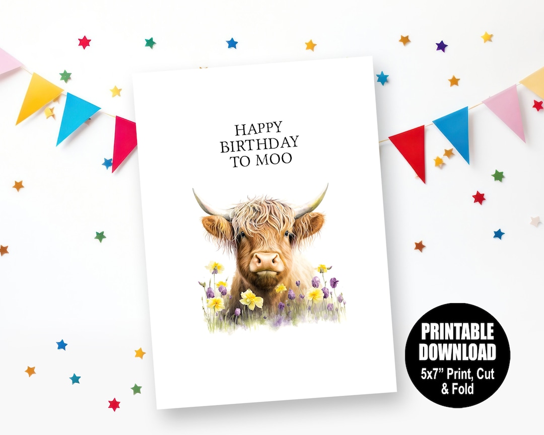 Highland Cow Printable Birthday Card - Etsy