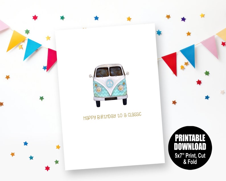 Classic VW Bus Printable Birthday Card - Etsy Australia