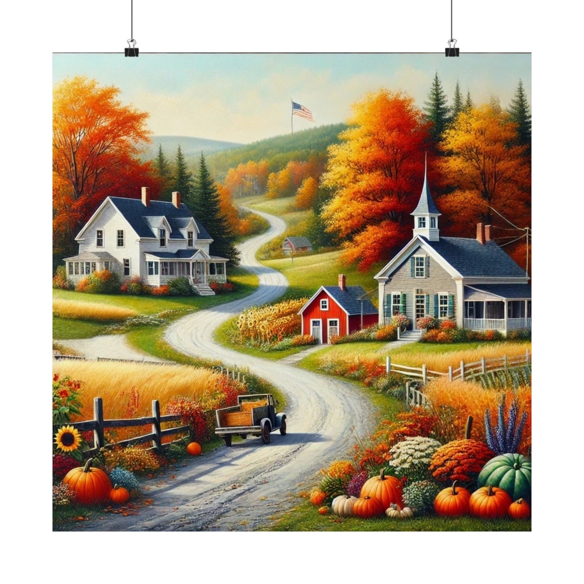 Autumn Bliss in New England - Modern Oil Painting Print Matte Vertical ...