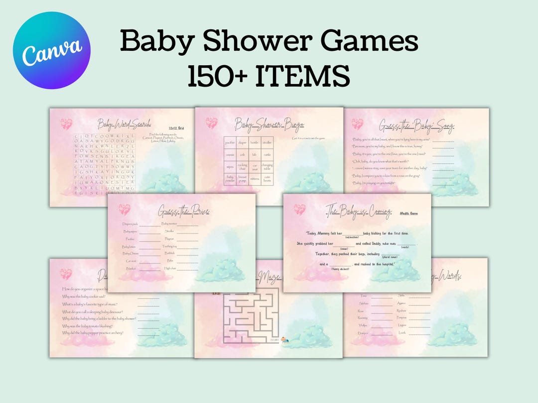 Pastel Baby Shower Games: Printable Trivia, Editable Template (instant ...