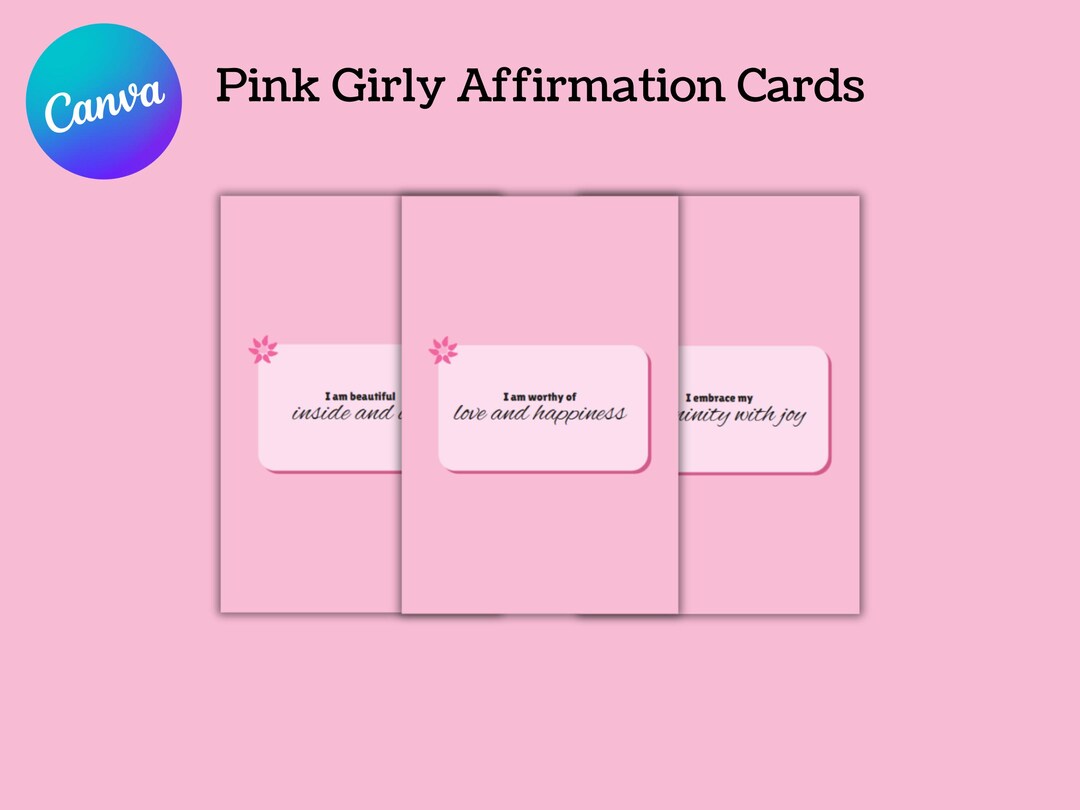 Pink Girly Affirmation Cards, Printable Affirmation Cards Bundle ...