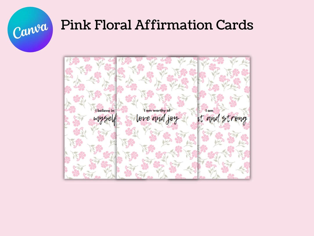 Pink Floral Affirmation Cards - Printable Affirmation Bundle, Editable ...