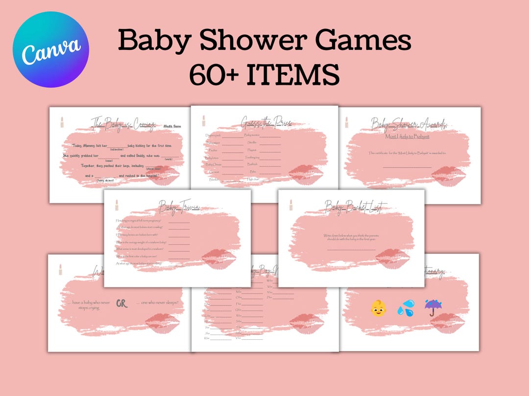 Baby Shower Games - Mini Bundle, Fun Trivia & Printable Editable Canva ...