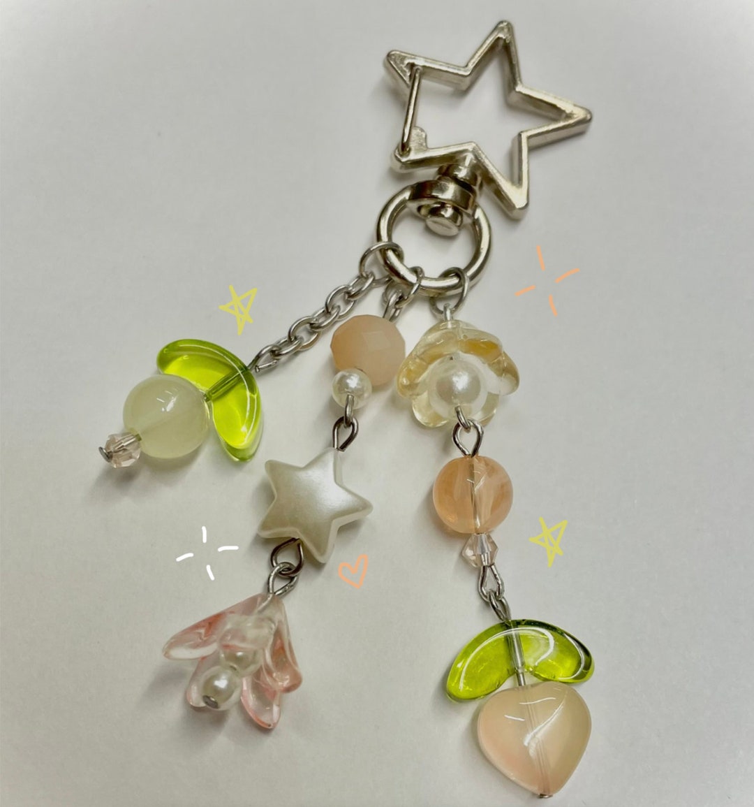 Peach Lemonade Beaded Keychain, Cute Aesthetic, Fruit, Pearl, Star ...