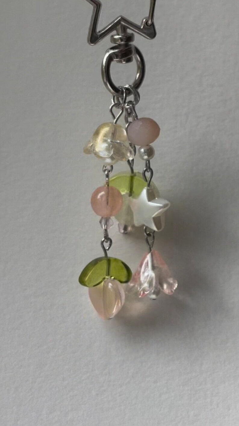 Peach Lemonade Beaded Keychain, Cute Aesthetic, Fruit, Pearl, Star ...