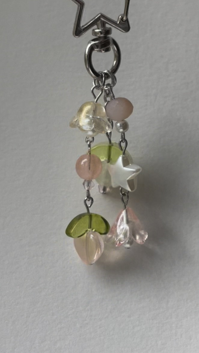 Peach Lemonade Beaded Keychain, Cute Aesthetic, Fruit, Pearl, Star ...