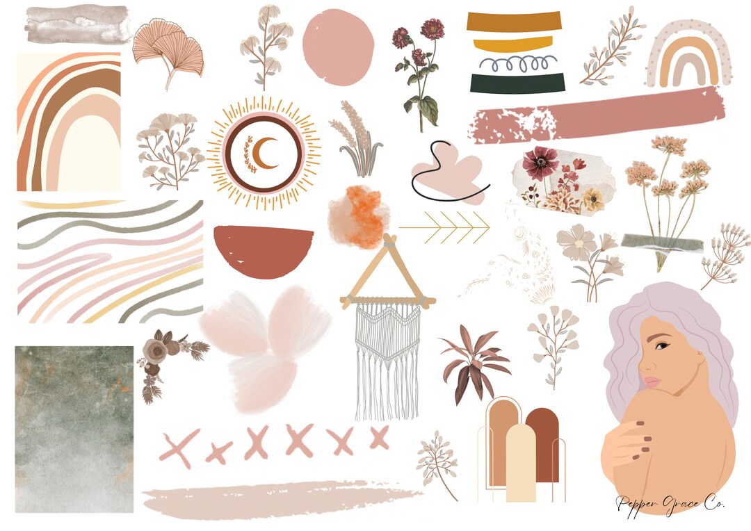 Boho Digital Sticker Set - Etsy