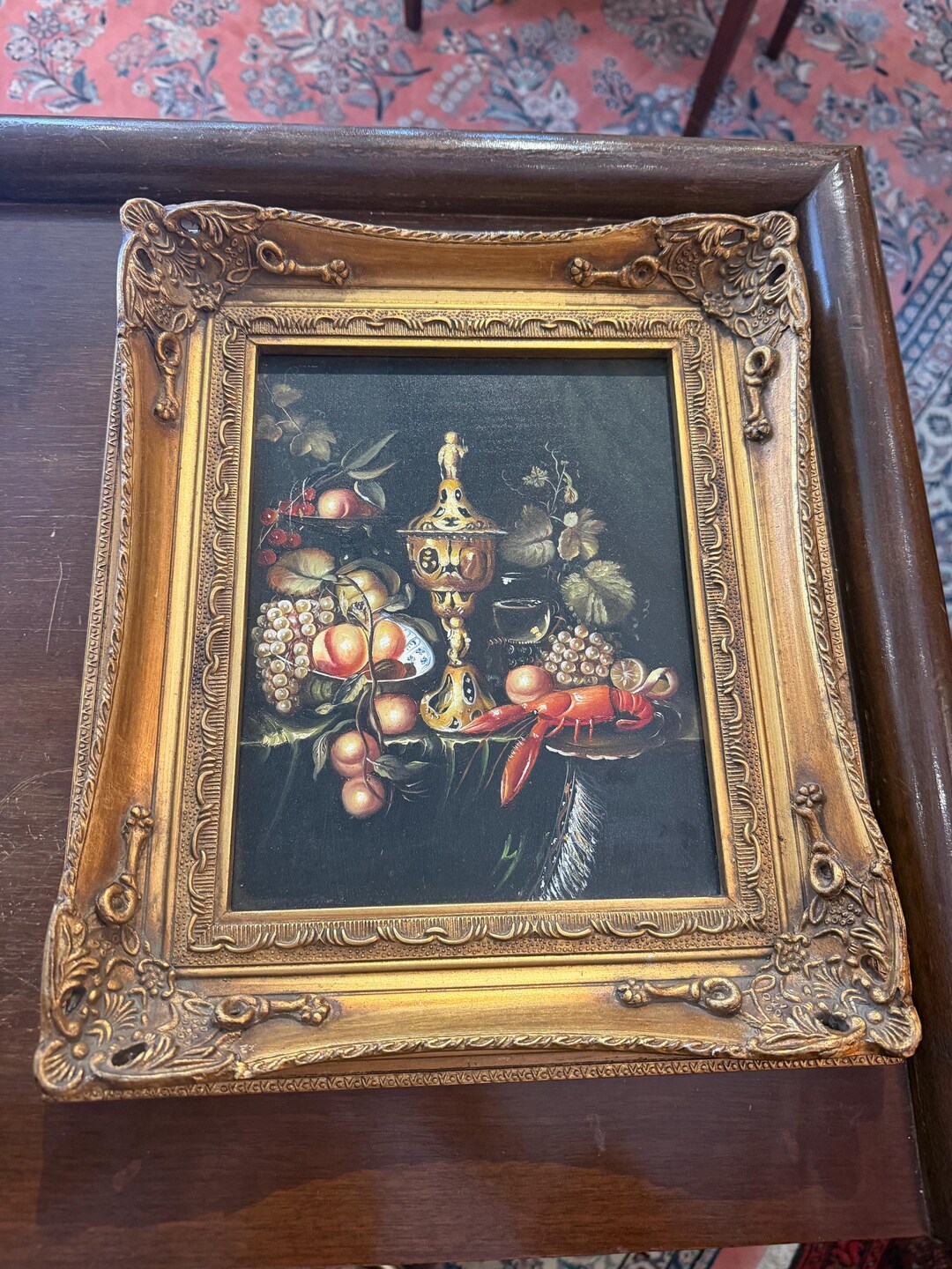17th Century Dutch Style Lobster Fruit Trophy Oil Painting (12.25 X 14. ...
