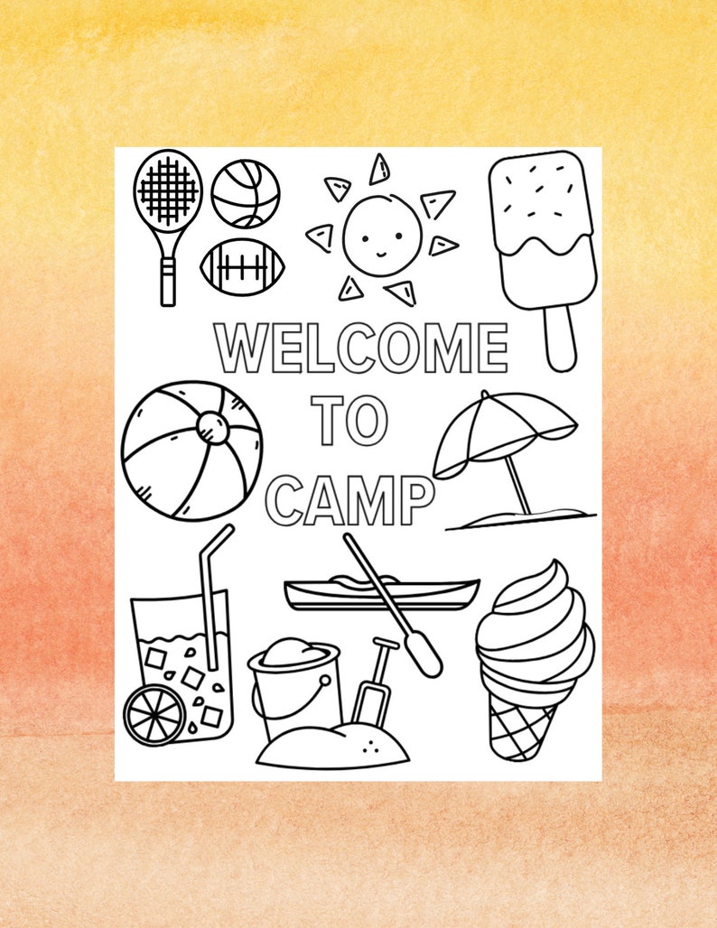 Summer Camp Coloring Page, Coloring Page, Welcome to Camp, Coloring ...