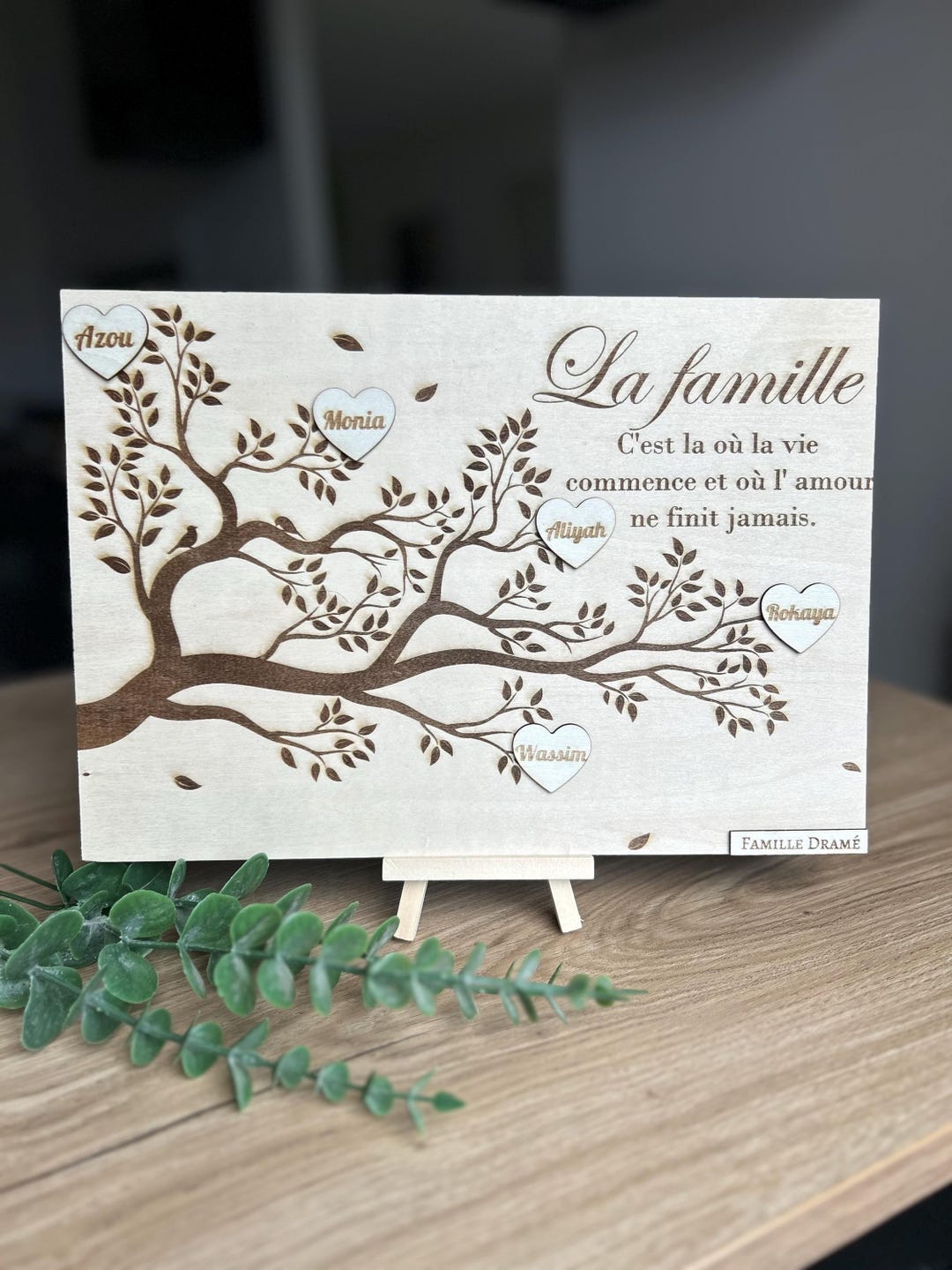 Personalized Wooden Tree of Life Frame With Hearts and Engraved First ...