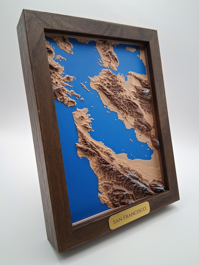 San Francisco Bay Elevation Map, 3D Raised Relief, California Bay Area ...
