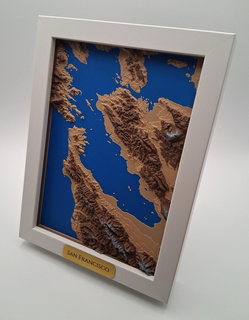 San Francisco Bay Elevation Map, 3D Raised Relief, California Bay Area ...