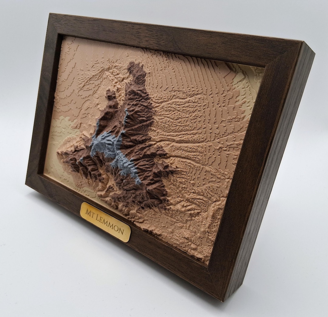 Mount Lemmon Elevation Map, 3D Raised Relief Terrain Model, Tucson ...