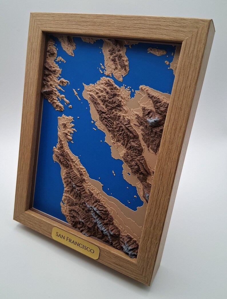 San Francisco Bay Elevation Map, 3D Raised Relief, California Bay Area ...