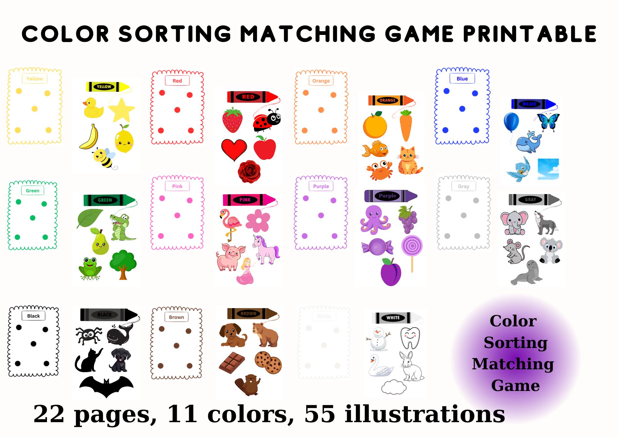 Color Cards, Coloring Pages, Color Sorting Matching Game, Preschool ...