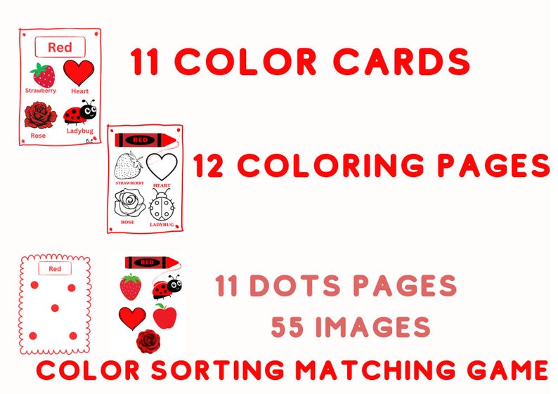 Color Cards, Coloring Pages, Color Sorting Matching Game, Preschool ...