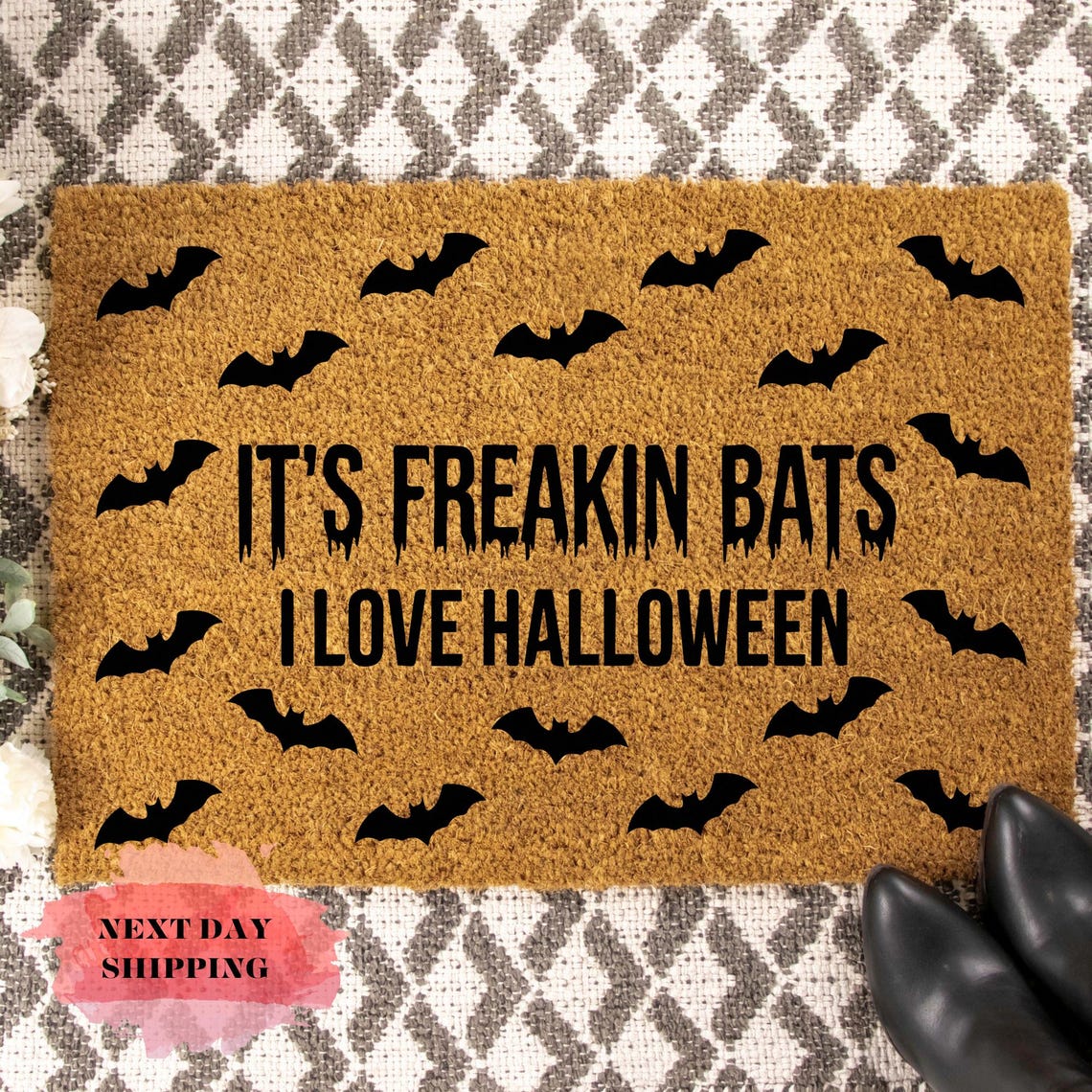 Its Freakin' Bats I Love Halloween Welcome Mat, Halloween Doormat ...