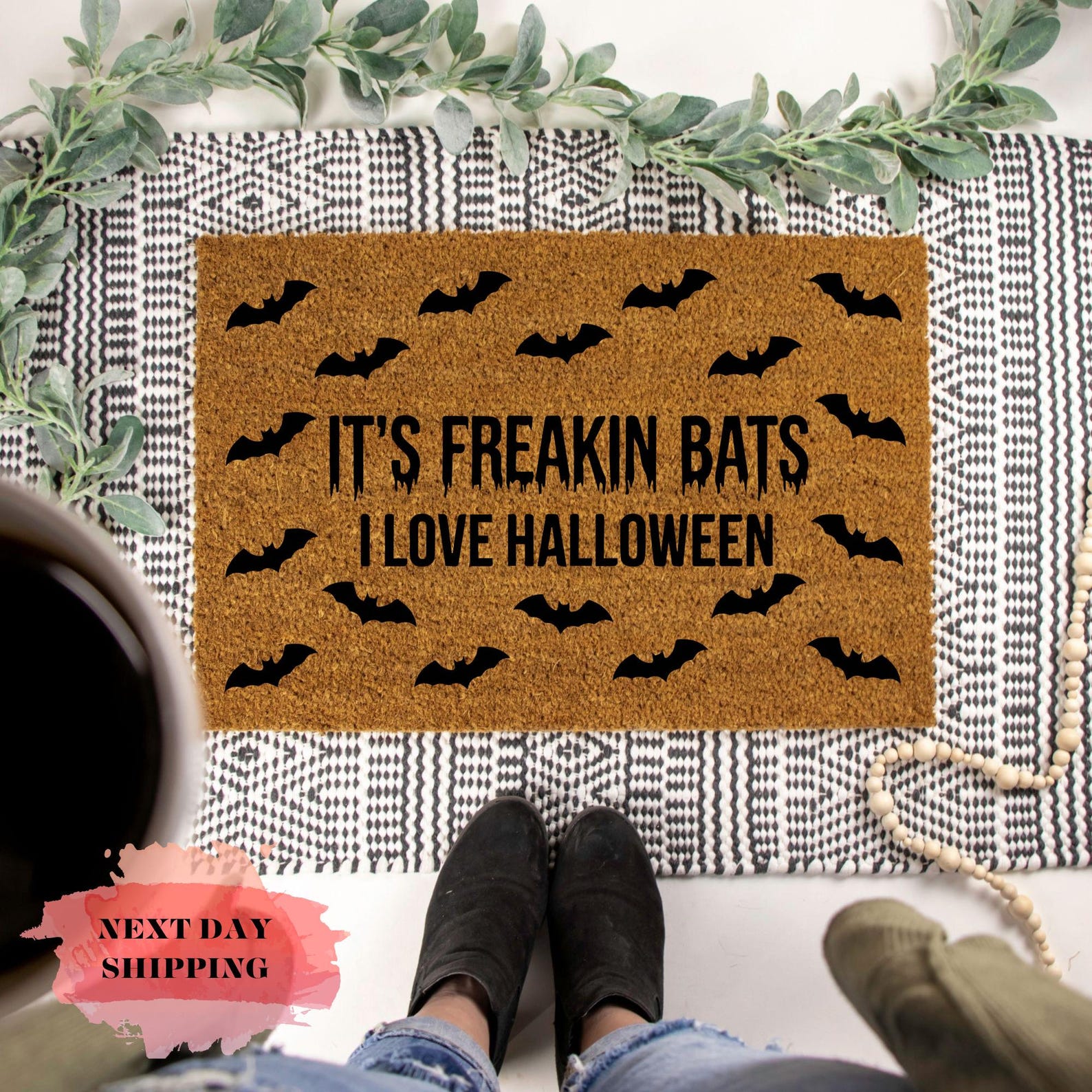 Its Freakin' Bats I Love Halloween Welcome Mat, Halloween Doormat ...