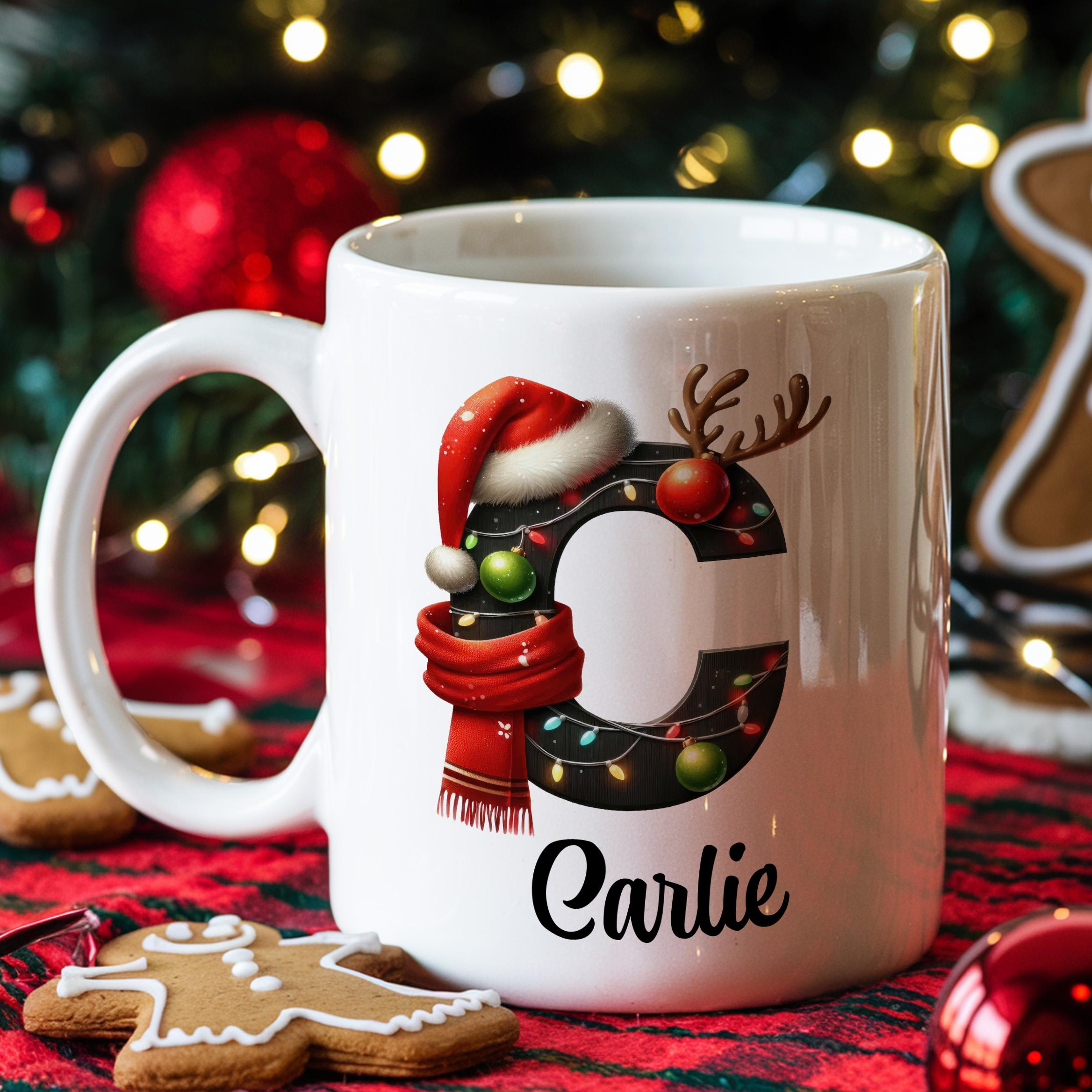 Personalized Christmas Mug, Christmas Letter Mug, Monogram Coffee Mug ...