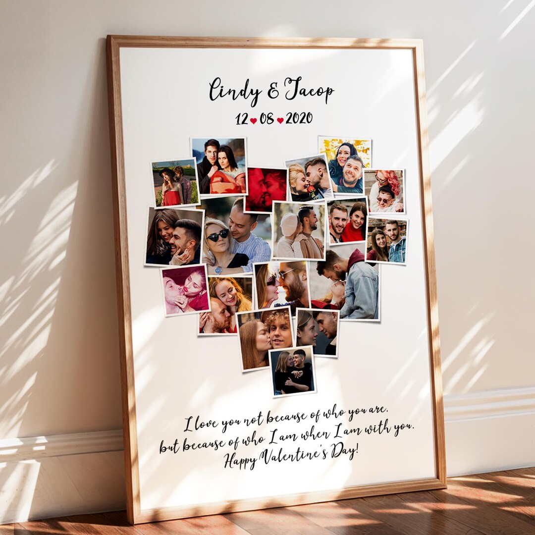 Heart Shape Couple Photo Collage, Valentine's Day Gift, Framed Print ...