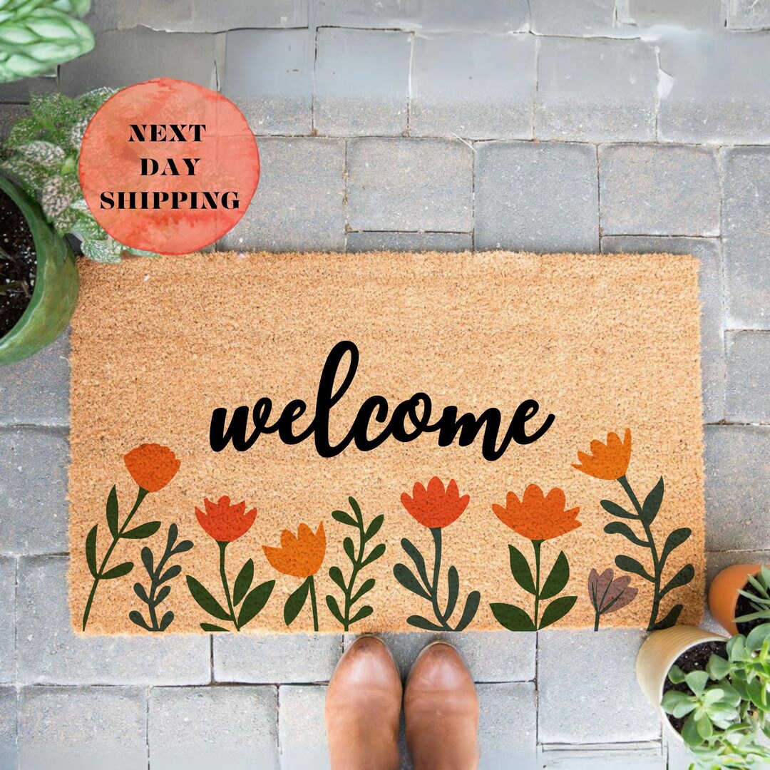 Floral Welcome Doormat, Colorful Doormat, Gift for Her, Home Gift ...