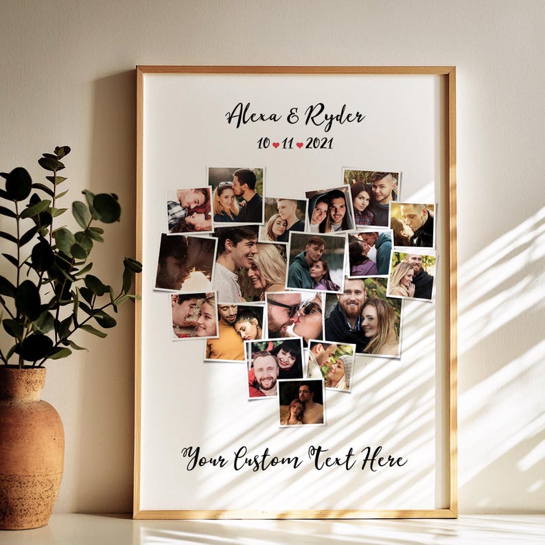 Heart Shape Couple Photo Collage, Valentine's Day Gift, Framed Print ...