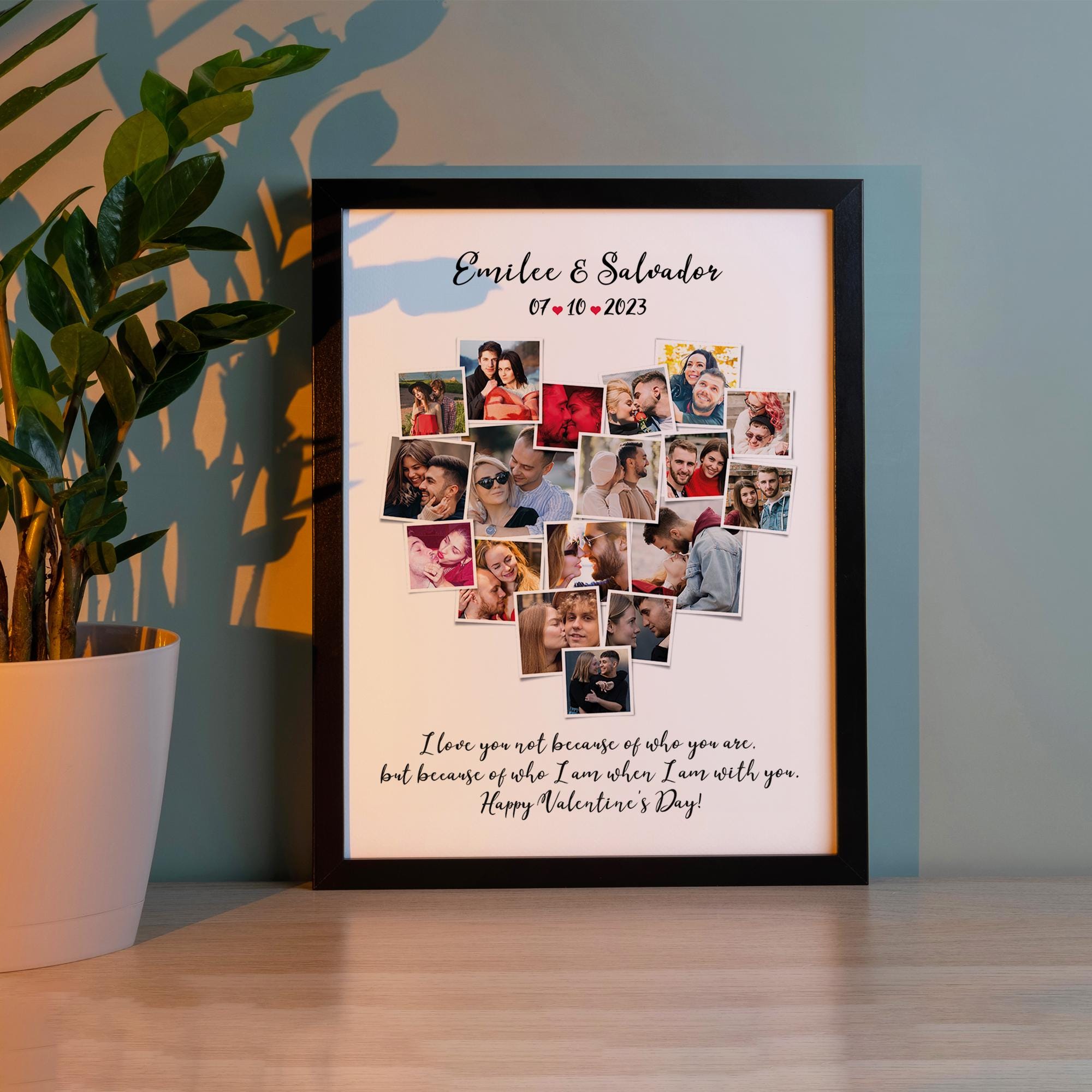 Heart Shape Couple Photo Collage, Valentine's Day Gift, Framed Print ...