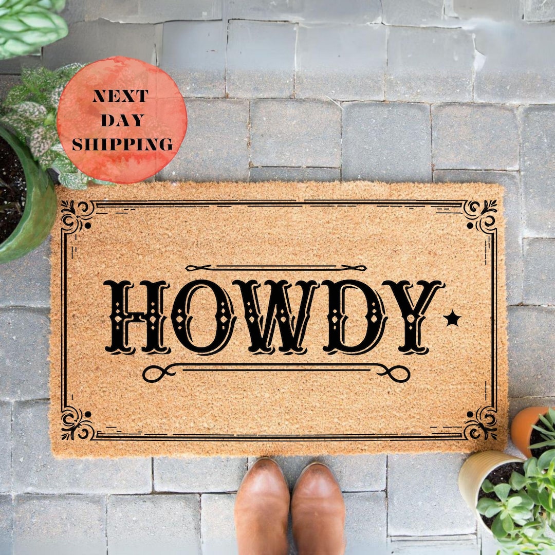 Howdy Mat, Western Design, Cowboy Doormat, Farmhouse Decor, Entryway ...