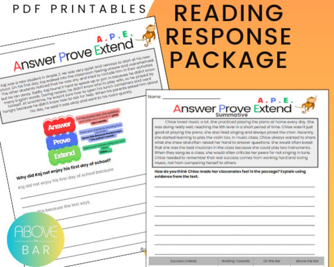 Reading Response Printables - Reading Comprehension Tasks, Assessment ...
